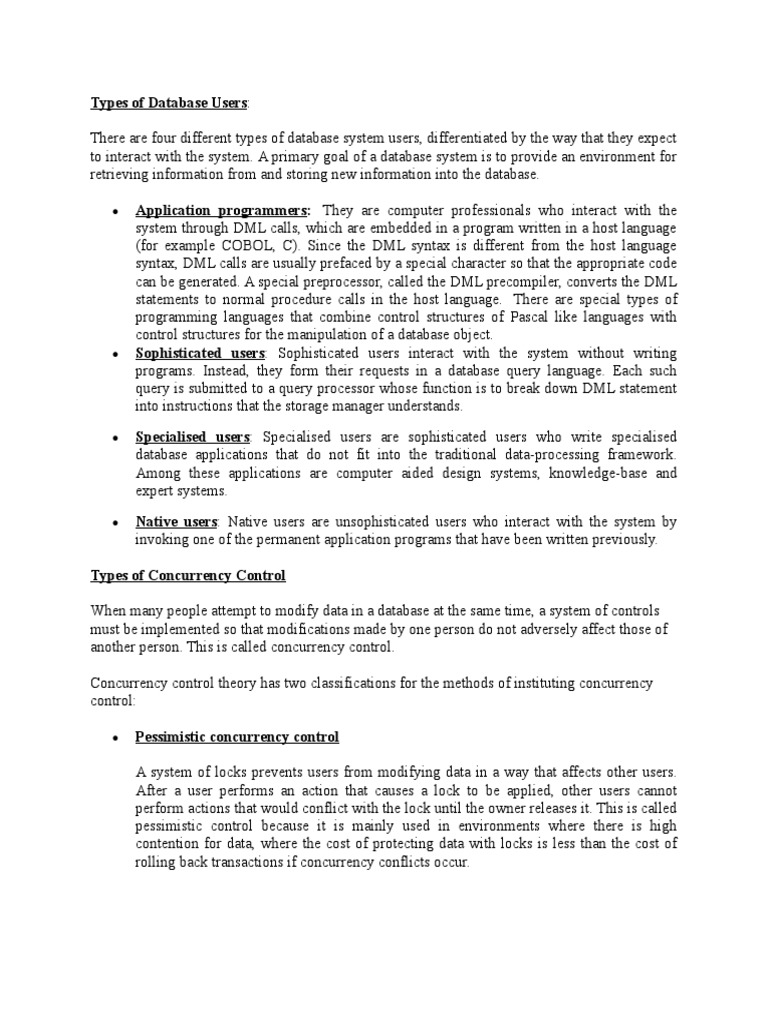 Types Of Database Users Pdf Databases Programming Language