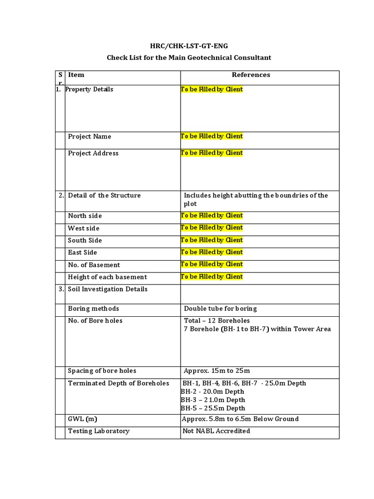 Geotechnical Checklist-Geocon - Runwal Pinncle | PDF | Deep Foundation ...
