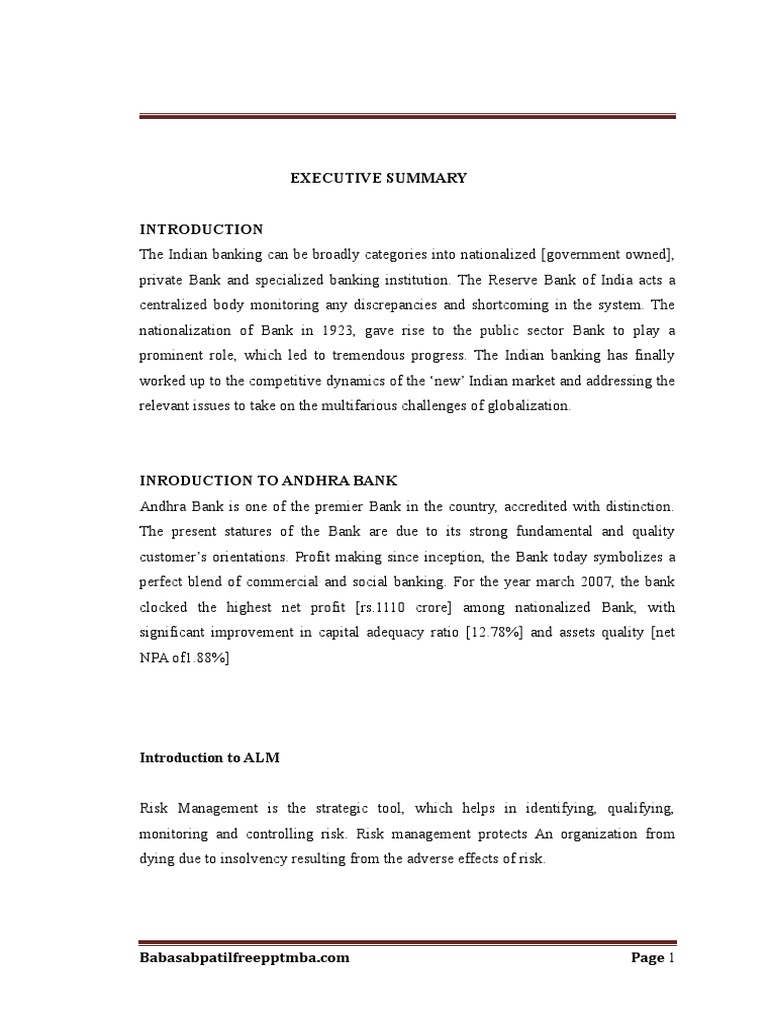 A Project Report On Asset Liability Management in Andhra Bank ...