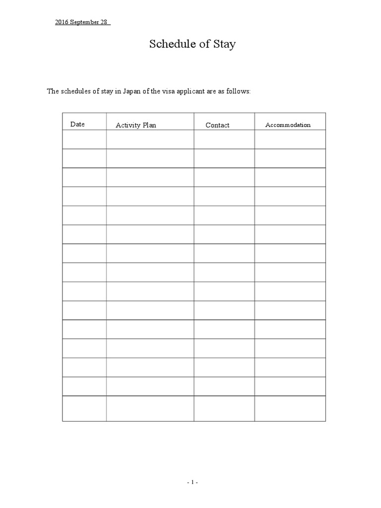 Schedule of Stay: The Schedules of Stay in Japan of The Visa Applicant ...