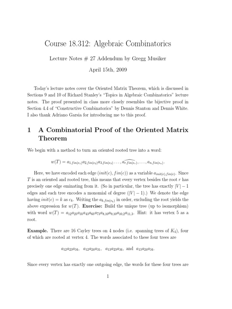 Course 18.312: Algebraic Combinatorics: 1 A Combinatorial Proof of The ...