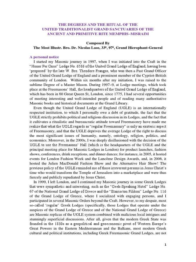 The Degrees and The Ritual of The United Traditionalist Grand ...