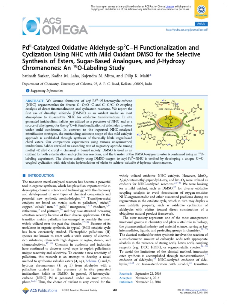 Acs Omega | PDF | Catalysis | Ester