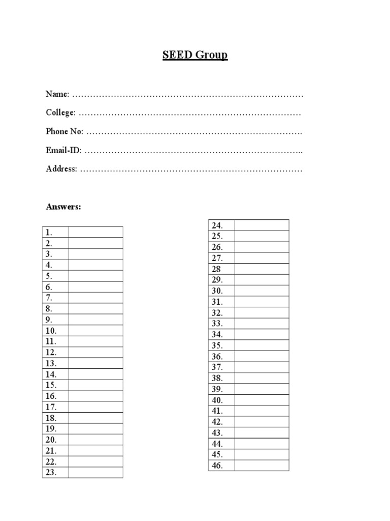 SEED Group-Answer Sheet | PDF