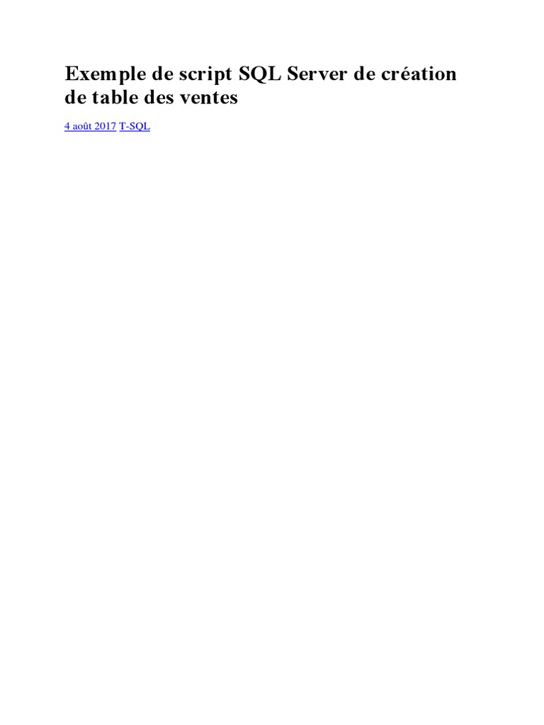 Exemple de Script SQL Server de Création de Table Des Ventes | PDF ...