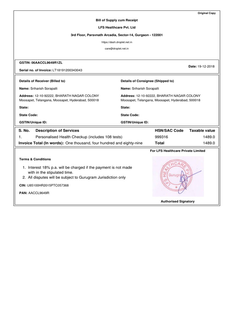 S. No. Description of Services HSN/SAC Code Taxable Value Invoice Total ...