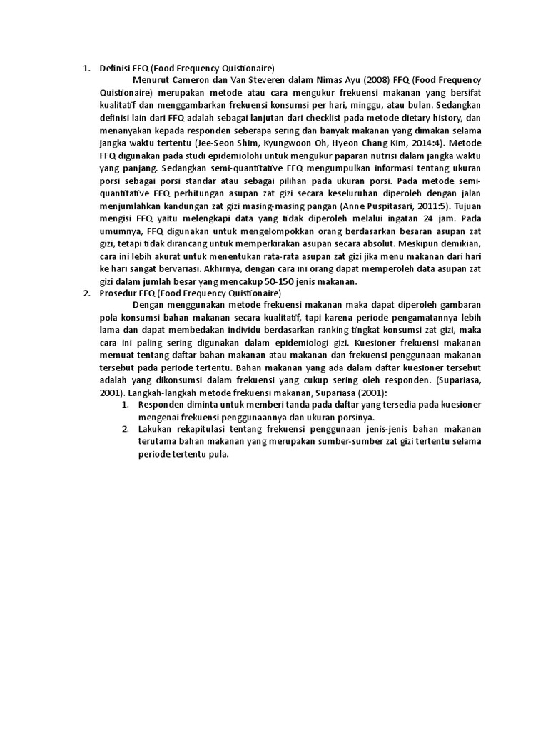 Definisi dan Prosedur FFQ dalam Gizi | PDF