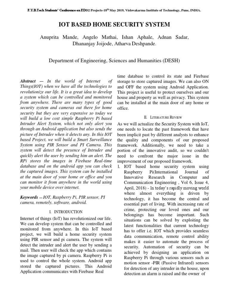 Iot Based Home Security System | PDF | Internet Of Things | Security Alarm