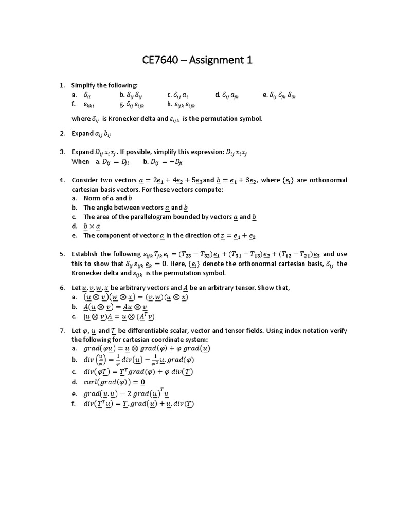 CE7640 - Assignment 1 | PDF | Euclidean Vector | Tensor