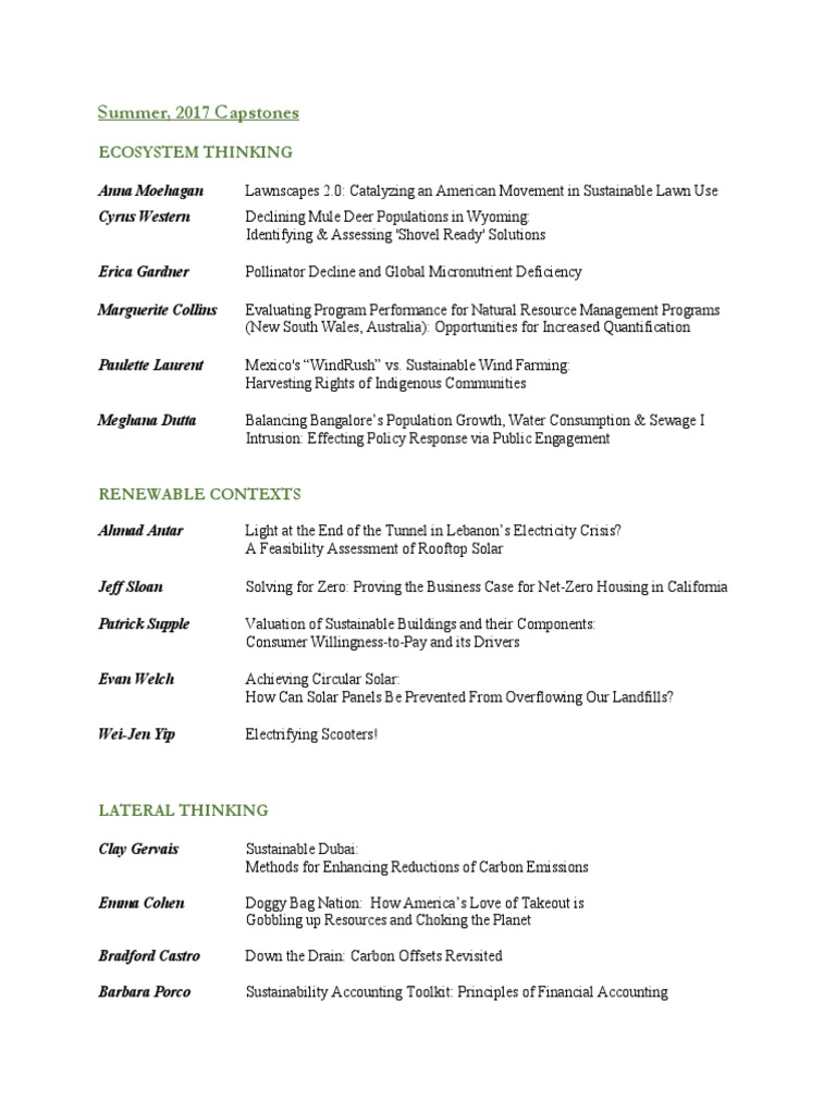 2017-2018 Sustainability Capstone Projects | PDF | Green Building ...
