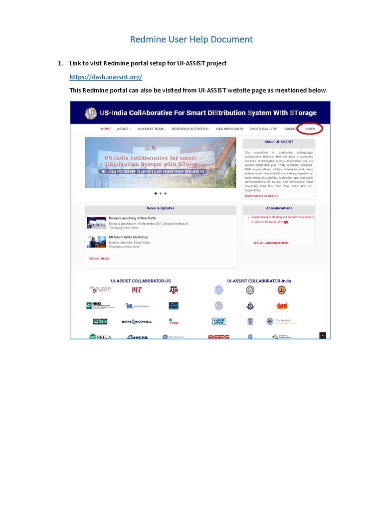 Redmine User Help Document: 1. Link To Visit Redmine Portal Setup For ...