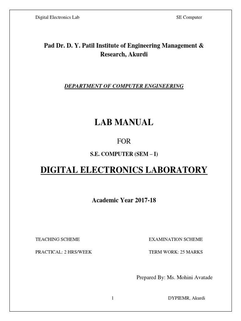 Digital Electronics Lab Manual 2017-18 | PDF | Logic Gate | Digital ...