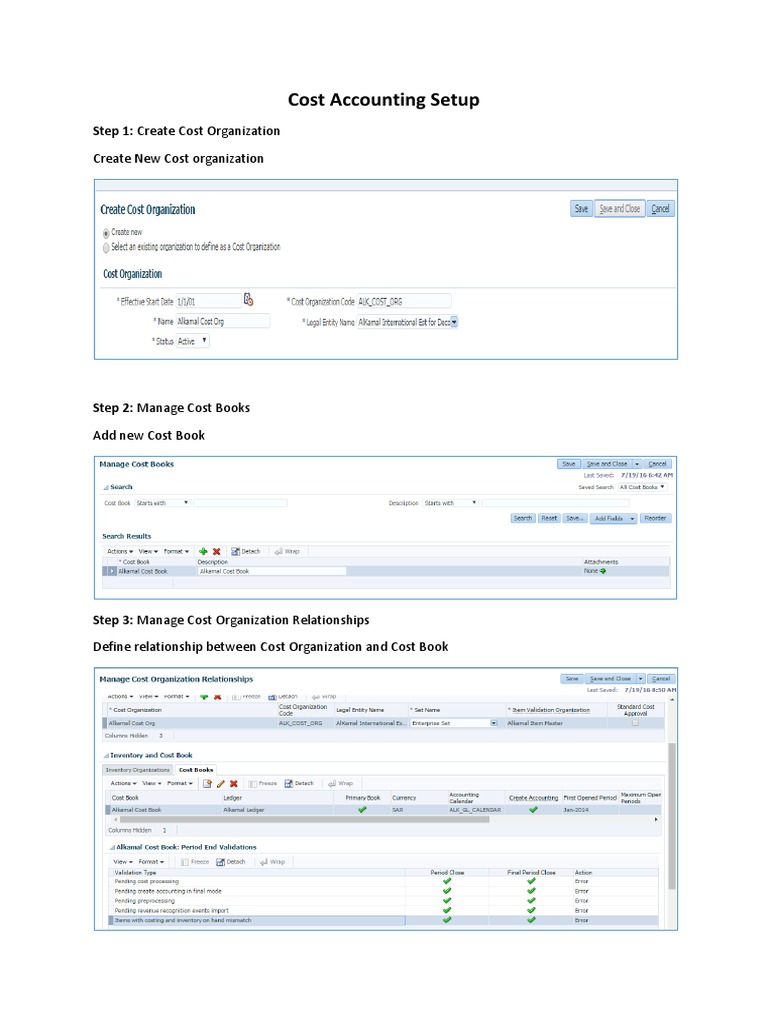 Cost Accounting Setup: Create New Cost Organization | PDF