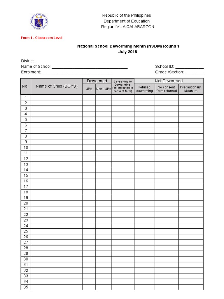 DepEd School Deworming Forms 2025 | PDF | Animal Welfare | Medicine