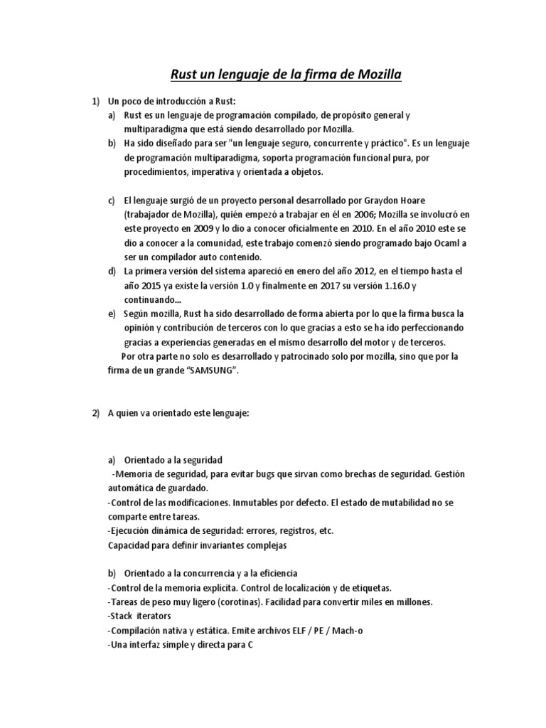 Historia Lenguaje Programación Rust | PDF | Programación de ...
