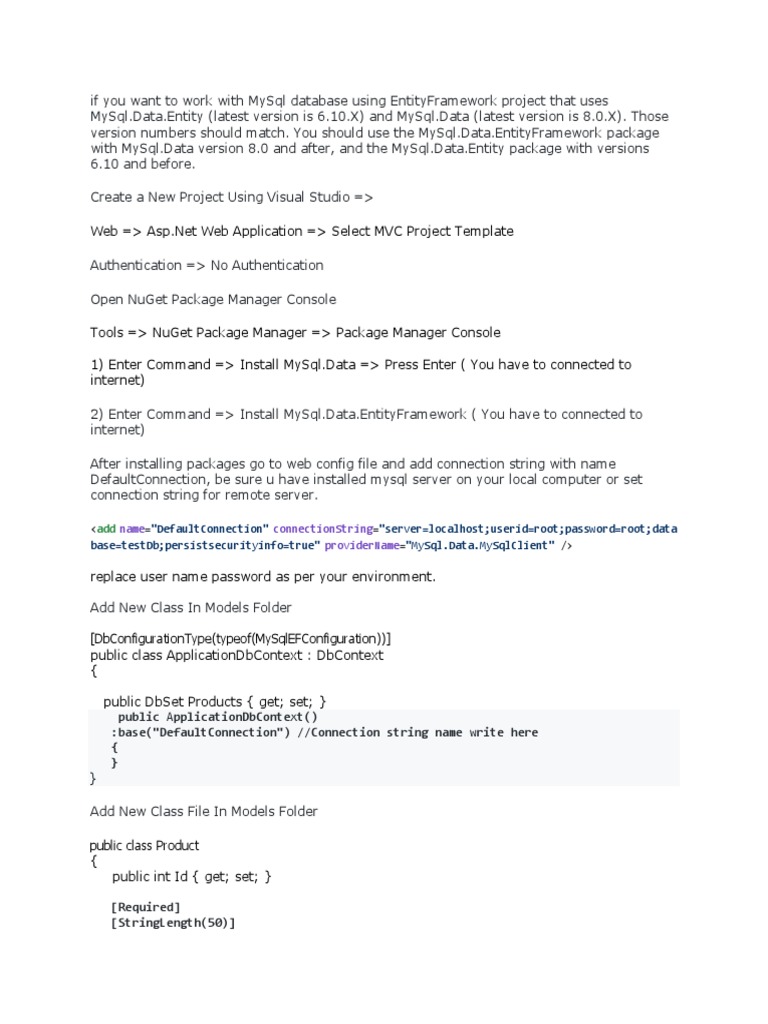 Webapi Ef With Mysql Database Pdf Entity Framework My Sql