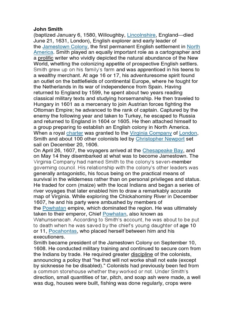 Lincolnshire Jamestown Colony North America: John Smith | PDF ...