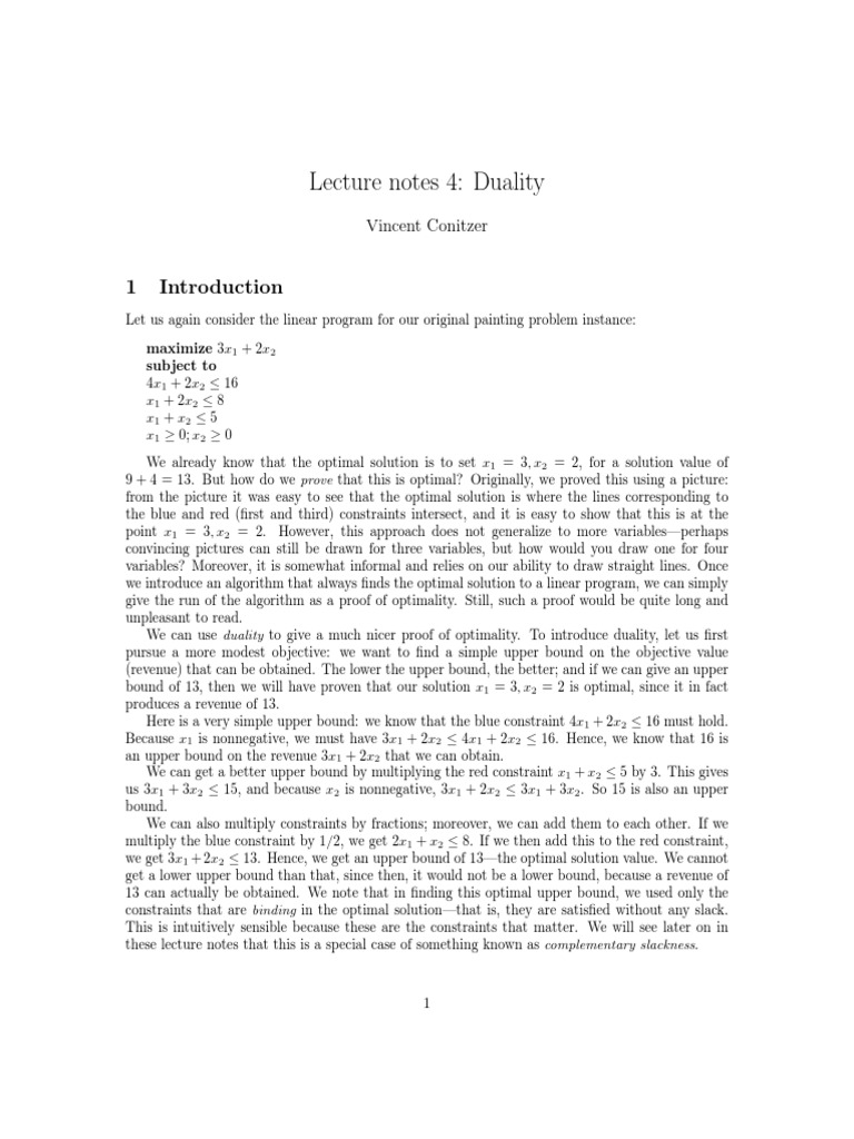 Lecture Notes 4 Duality Vincent Conitzer Pdf Linear Programming
