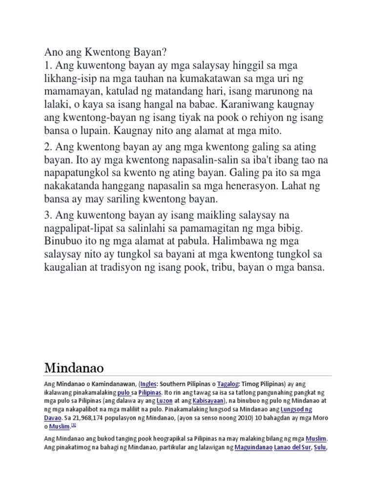 Ano Ang Kwentong Bayan | PDF