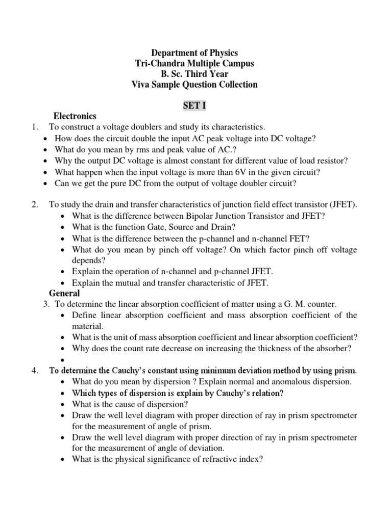 Practical Viva Question Collection | PDF | Rectifier | Field Effect ...