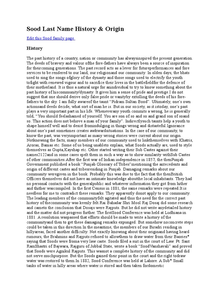 Sood Last Name History | PDF | Religion And Belief | Unrest
