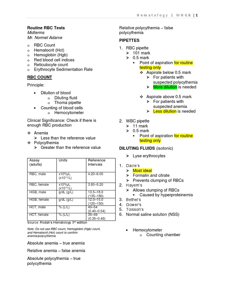 Routine RBC Counting | PDF | Anemia | Red Blood Cell