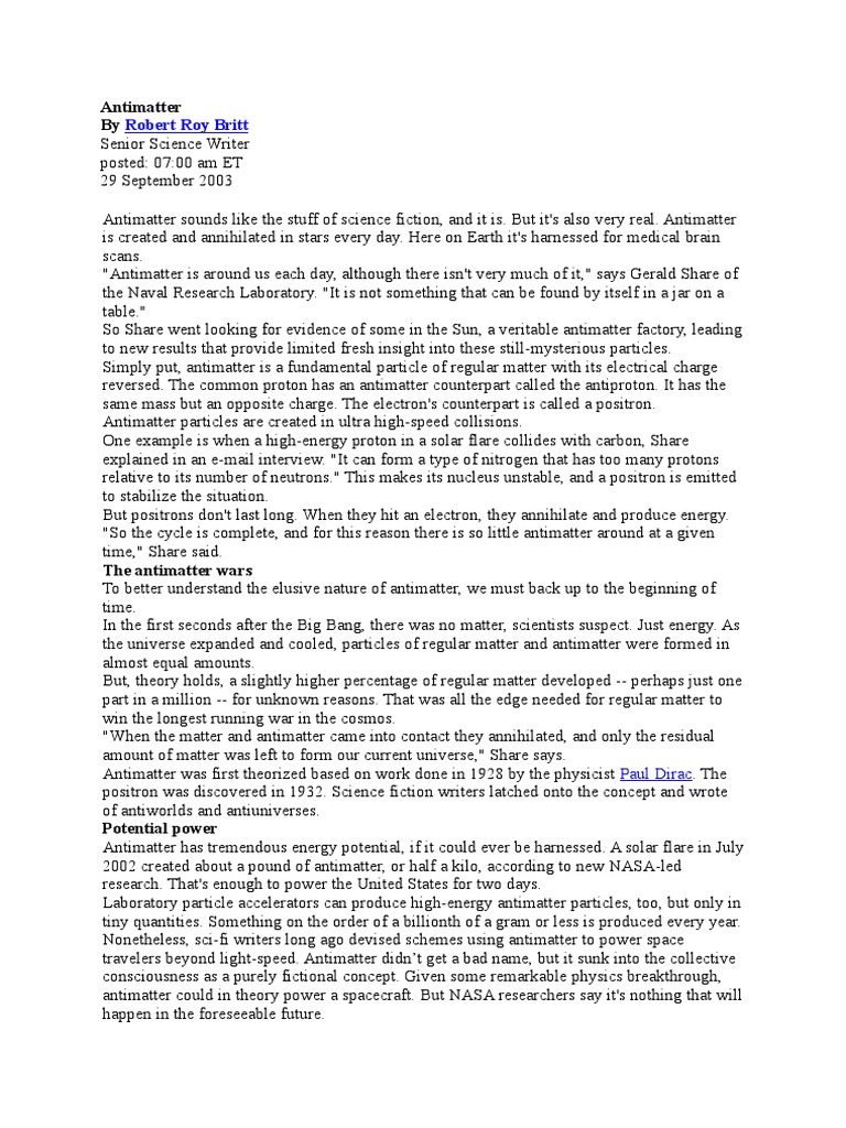 Understanding Antimatter: Basics & Applications | PDF | Quark | Matter