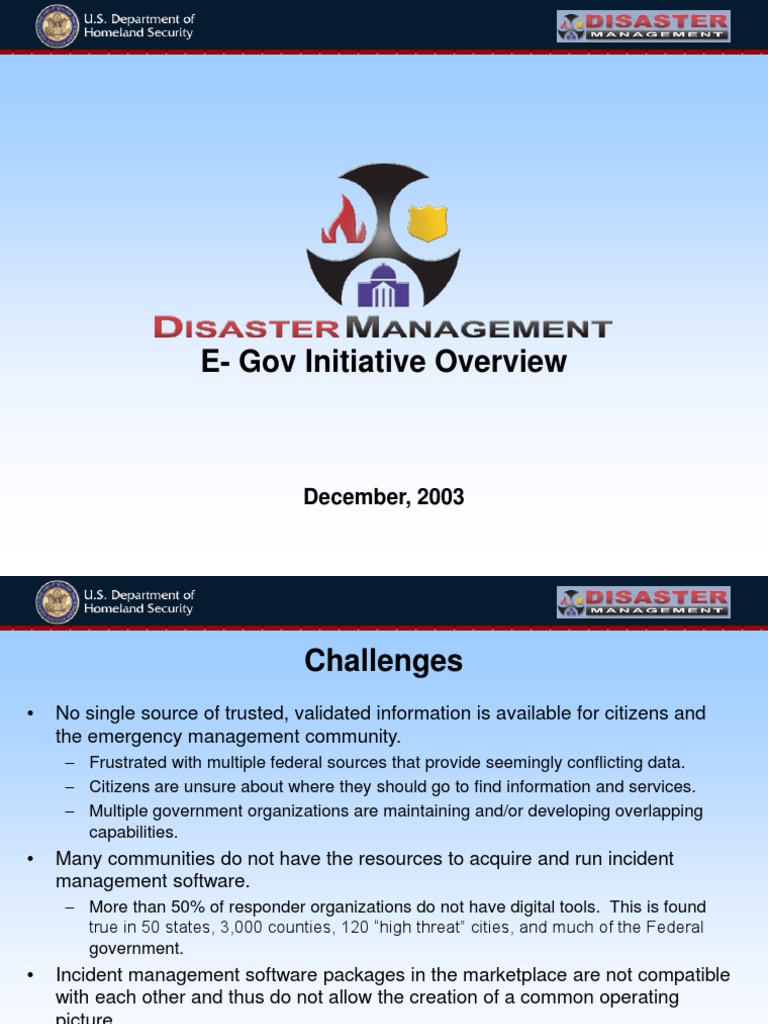 E-Gov Initiative Overview: December, 2003 | PDF | Interoperability | Emergency Management