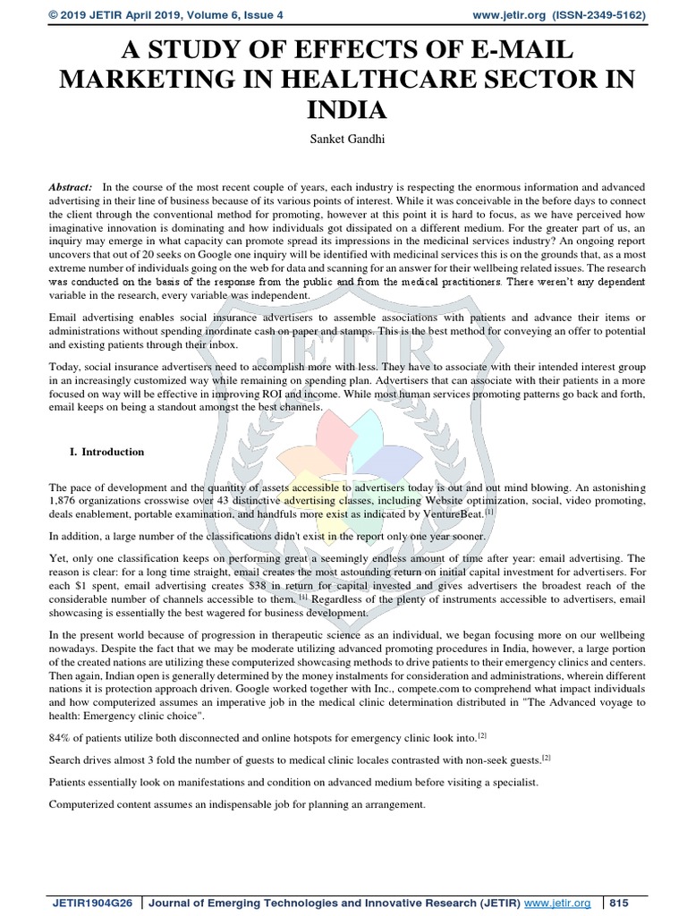A Study On Effects of Email Marketing in Healthcare Sector in India ...