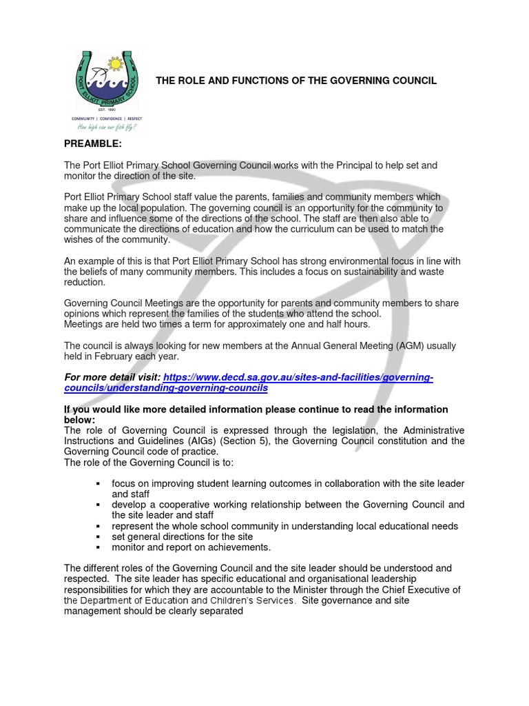 The Role and Functions of The Governing Council: For More Detail Visit ...
