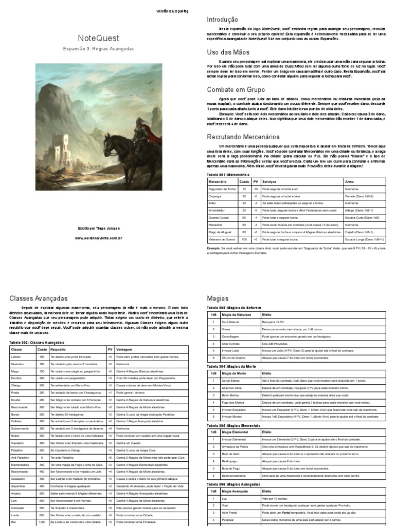 Regras Avançadas para NoteQuest 0.6.0 | PDF | Castelo | Moeda