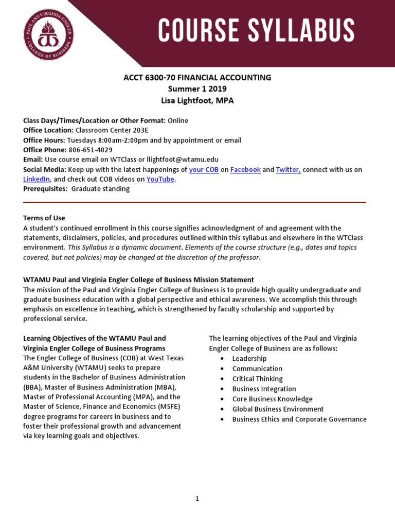 Syllabus | Accounting | Financial Statement