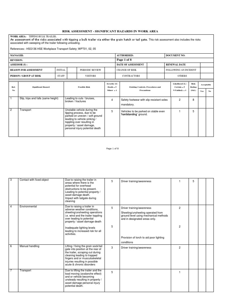 Risk Assessment Tipping Bulk Trailer | PDF | Trailer (Vehicle) | Risk