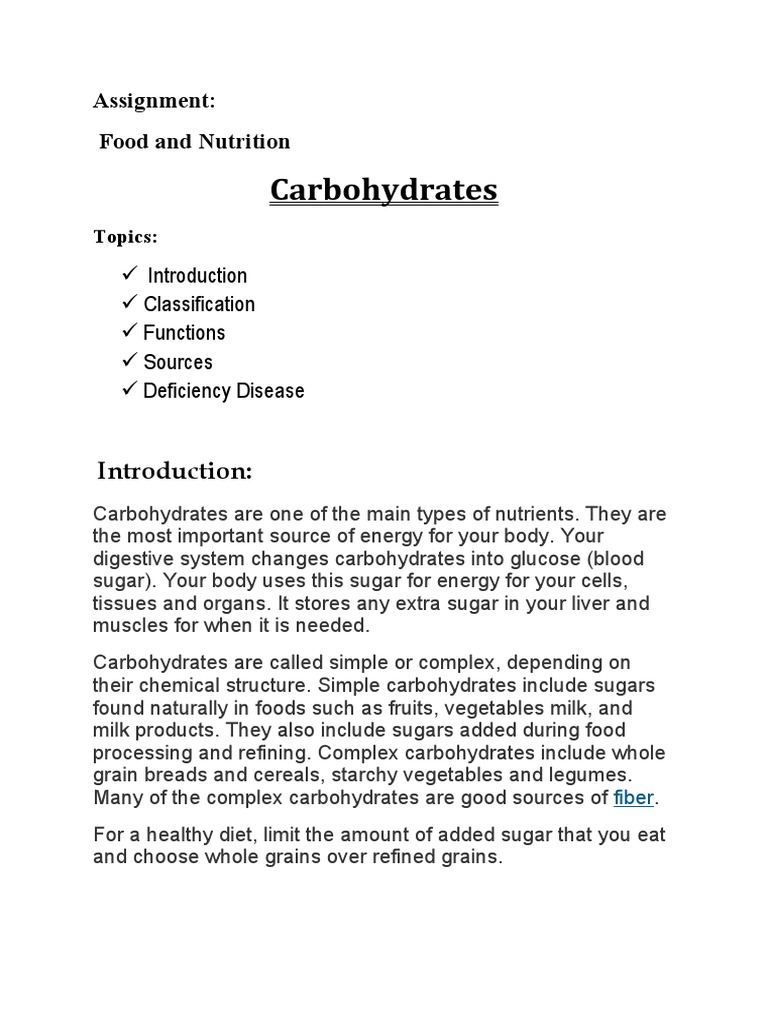 Carbohydrates: Assignment: Food and Nutrition | PDF | Carbohydrates ...