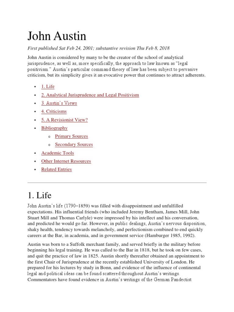 John Austin | PDF | Jurisprudence | Philosophical Theories