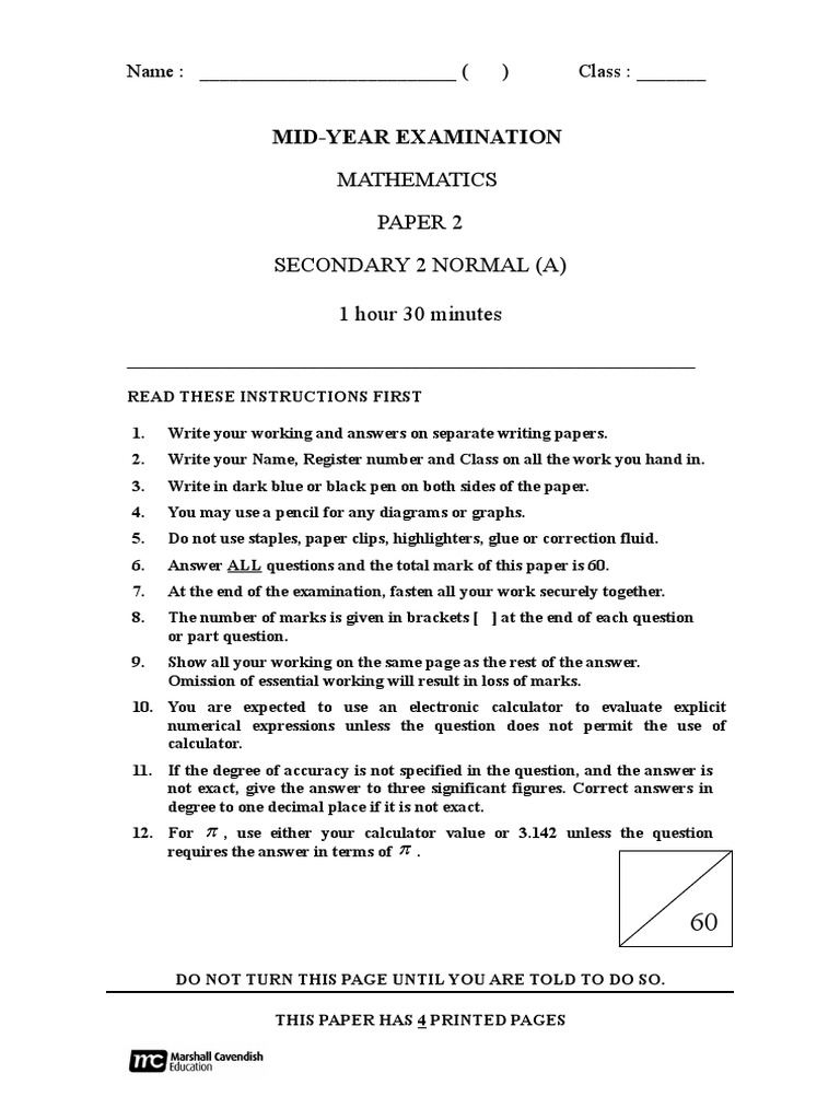 Mid Year Paper 2 | PDF | Area | Speed