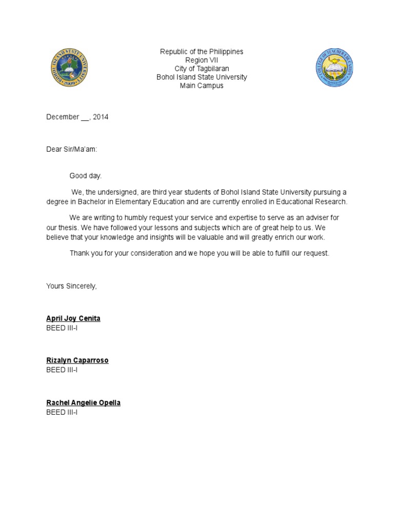 Request Letter To A Thesis Adviser | PDF