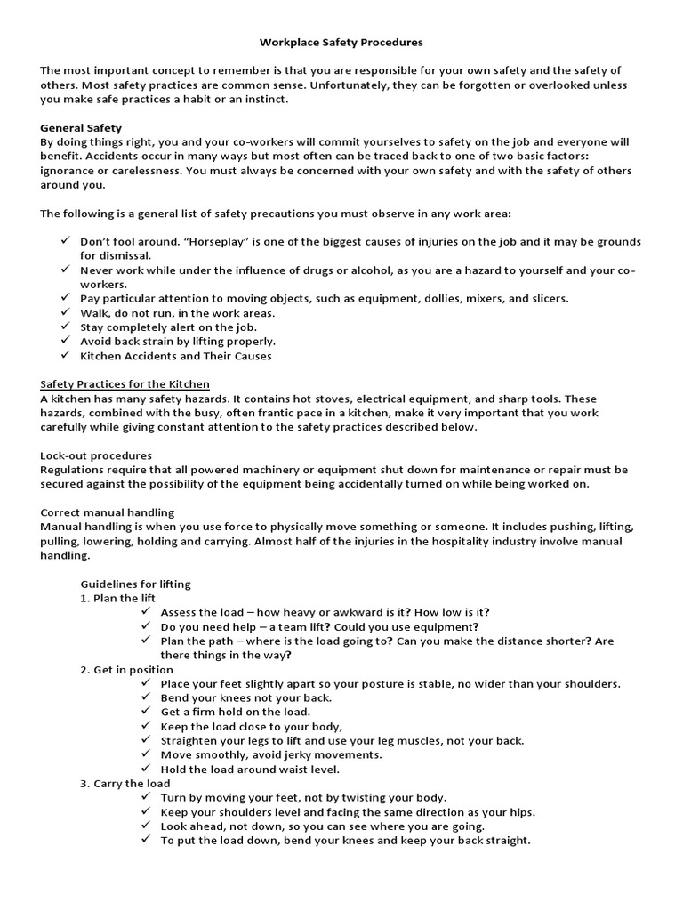 Workplace Safety Procedures Guide | PDF | Personal Protective Equipment ...