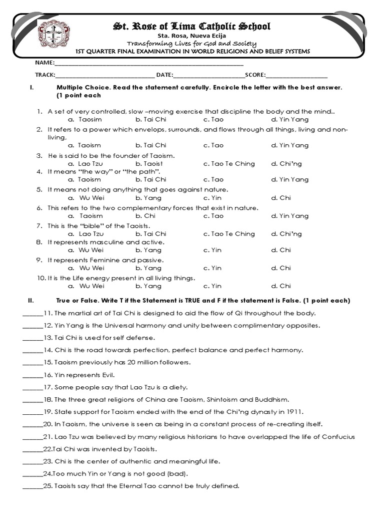 Final Exam For WRBS | PDF | Tao | Yin And Yang