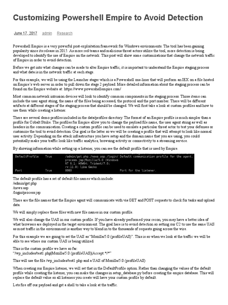 Customizing Powershell Empire To Avoid Detection | PDF | Computer ...