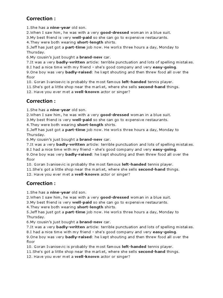 Correction Compound Adjectives | PDF