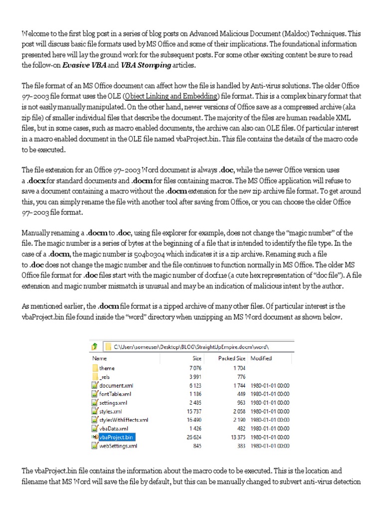 MS Office File Formats — Advanced Malicious Document (Maldoc ...