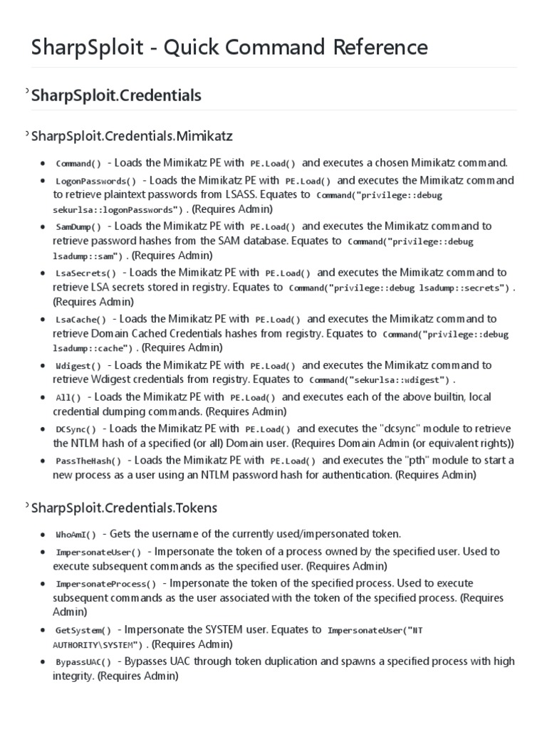 SharpSploit - Quick Command | PDF | Computer Data | Areas Of Computer ...