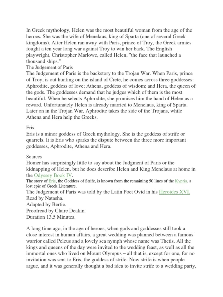 Helen Of Troy Greek Mythology Story