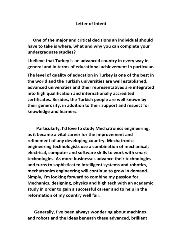 Letter of Intent | PDF | Mechatronics | Engineering