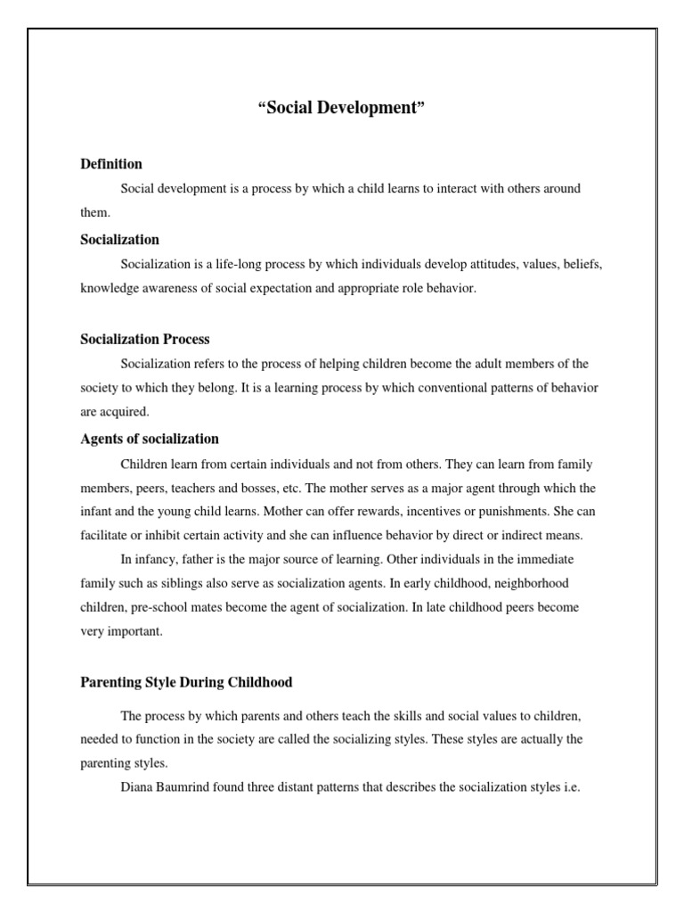 Social Development | PDF | Socialization | Adolescence