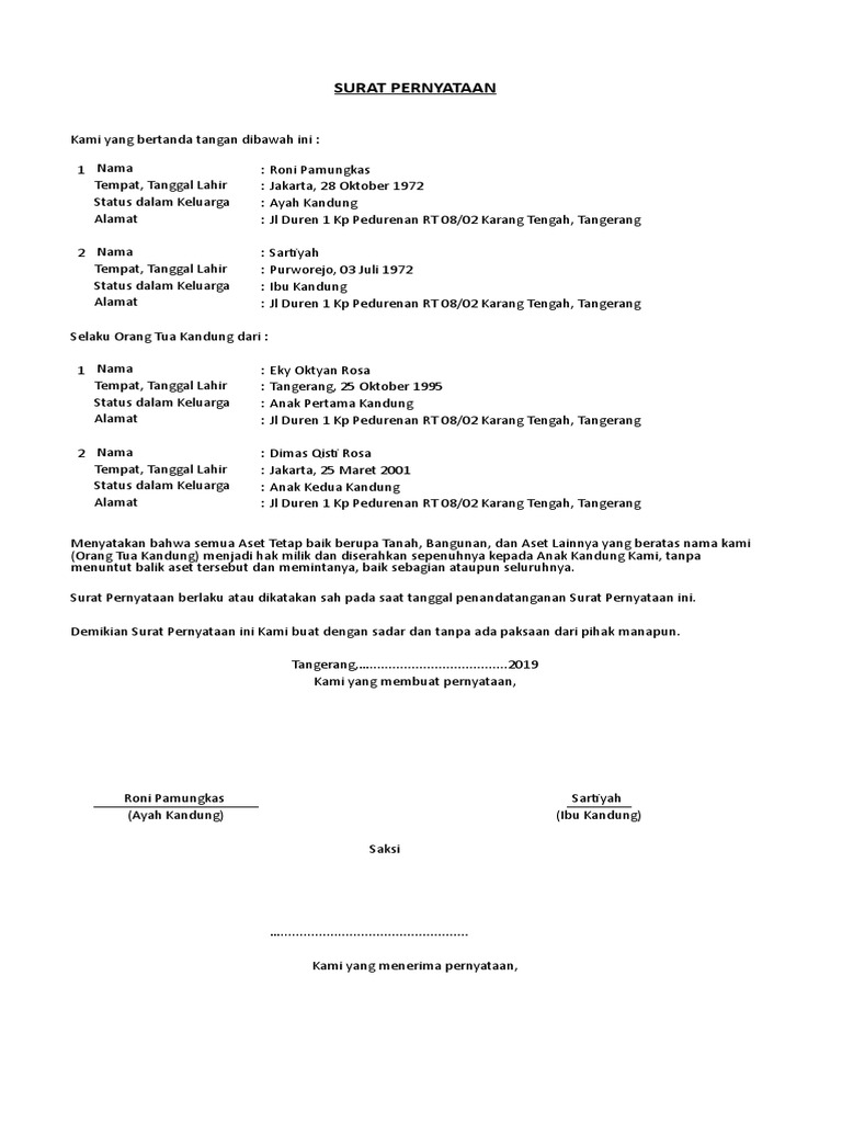 Surat Pernyataan | PDF | Kajian Bahasa Asing