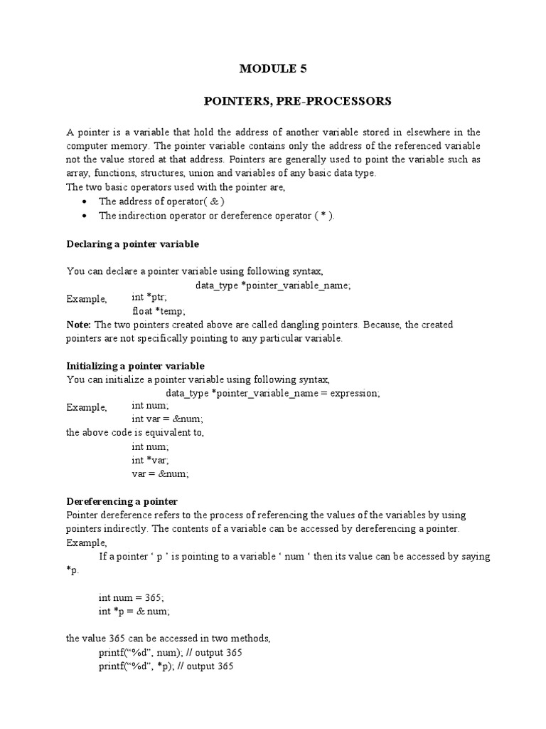 Cps Pointers And Preprocessor Vtu Notes Pdf Pointer Computer Programming Variable