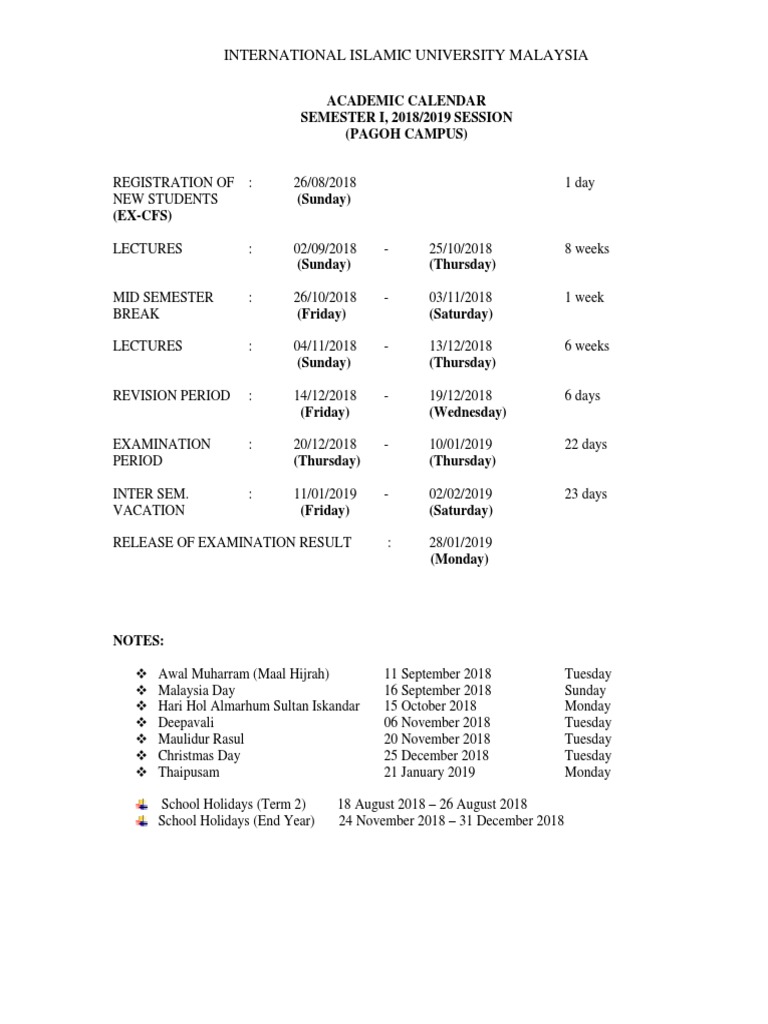 Updated Academic Calendar 2018-2019 (Pagoh) - Senate 455th ...