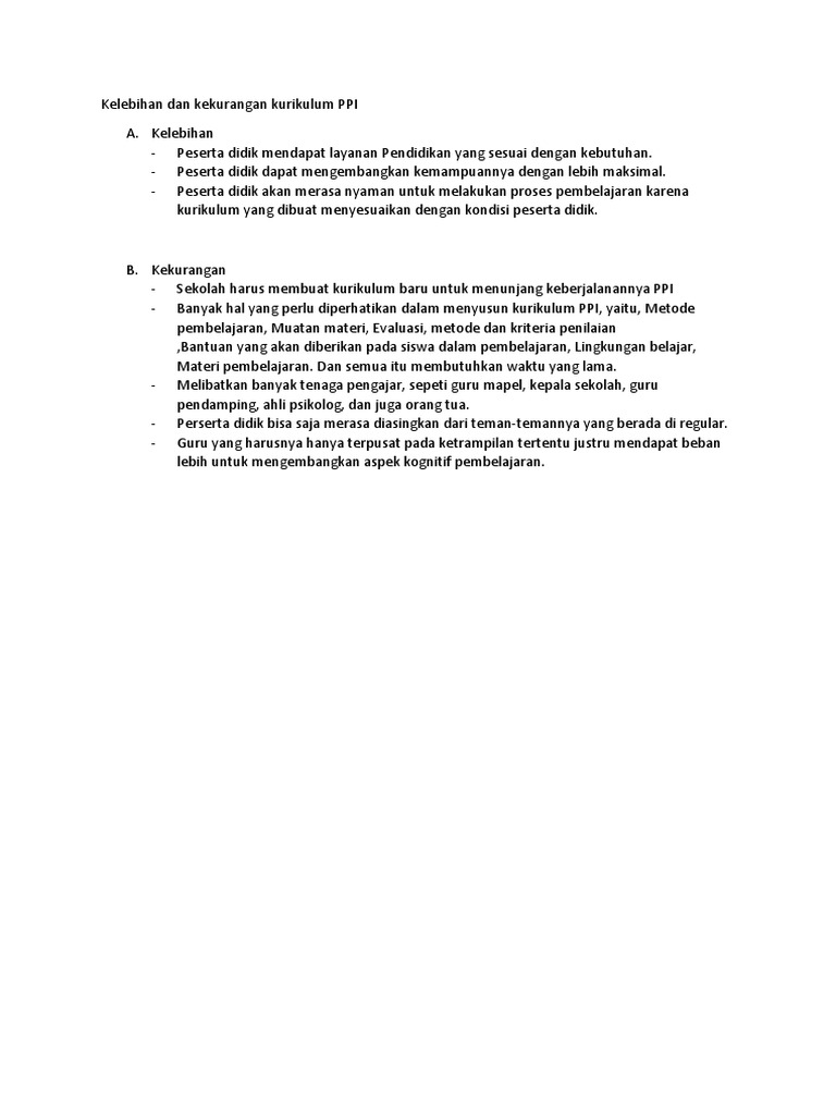 Kelebihan Dan Kekurangan Kurikulum PPI | PDF